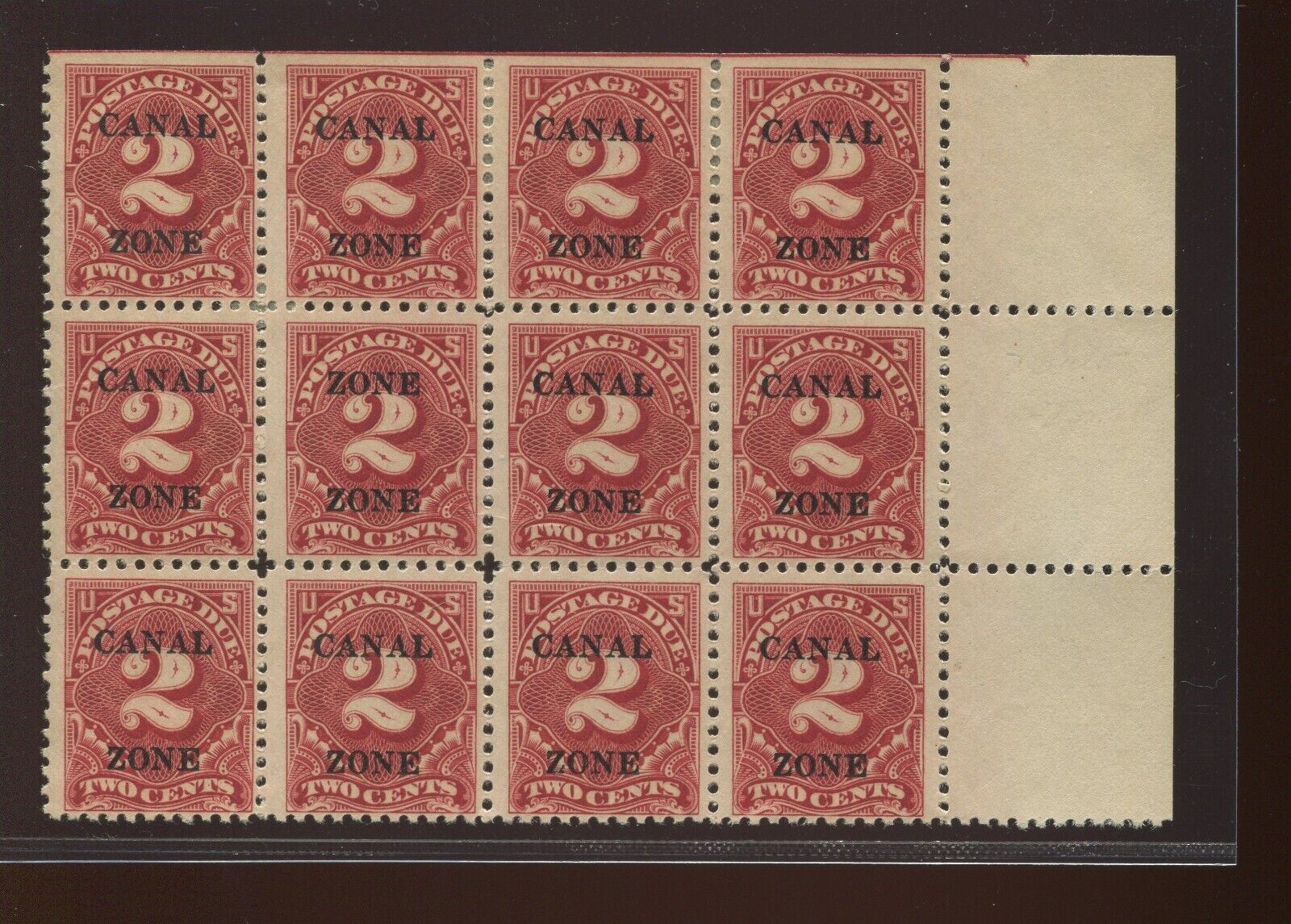 Canal Zone J19a "ZONE ZONE" Error in Block of 12 Stamps with APS Cert ...