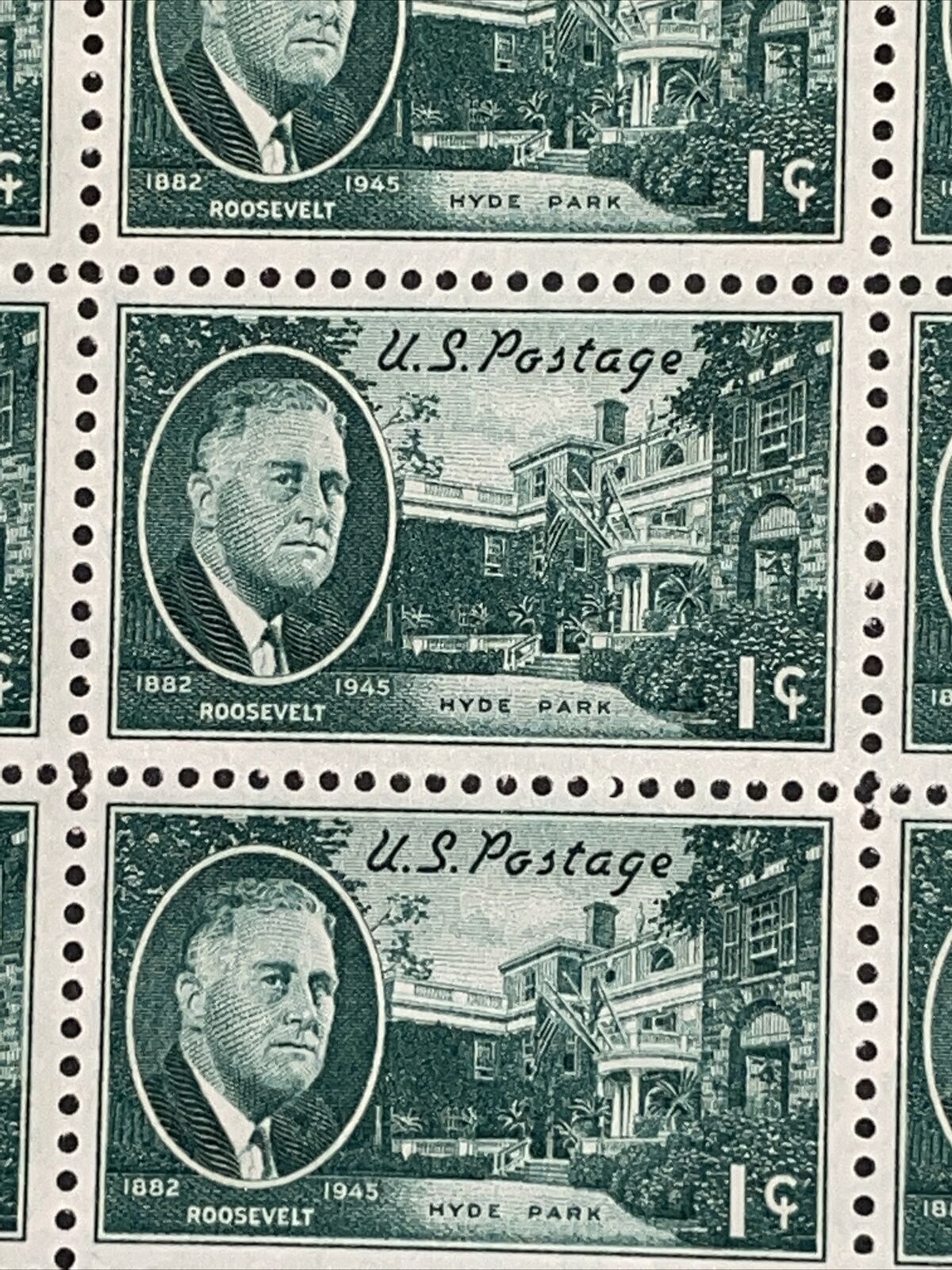 1945 sheet of postage stamps, 1-cent Roosevelt, Sc# 930 | United States ...