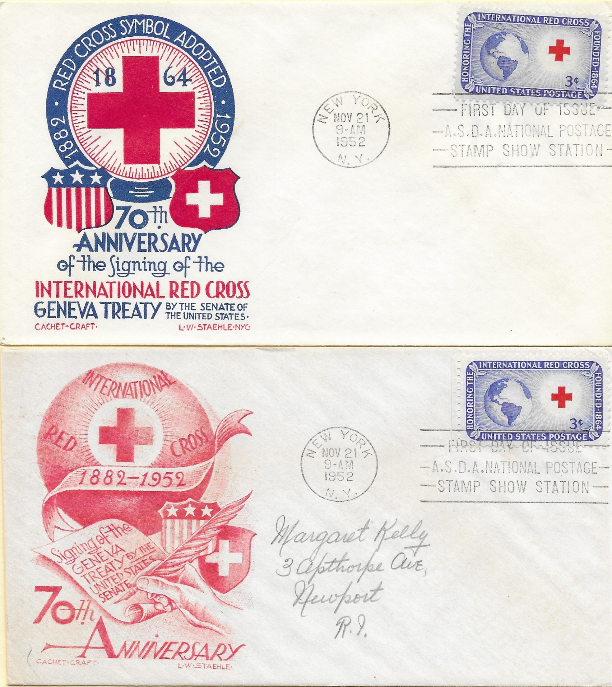 1952 FDC, #1016, 3c International Red Cross, CC/Staehle (2) | United ...