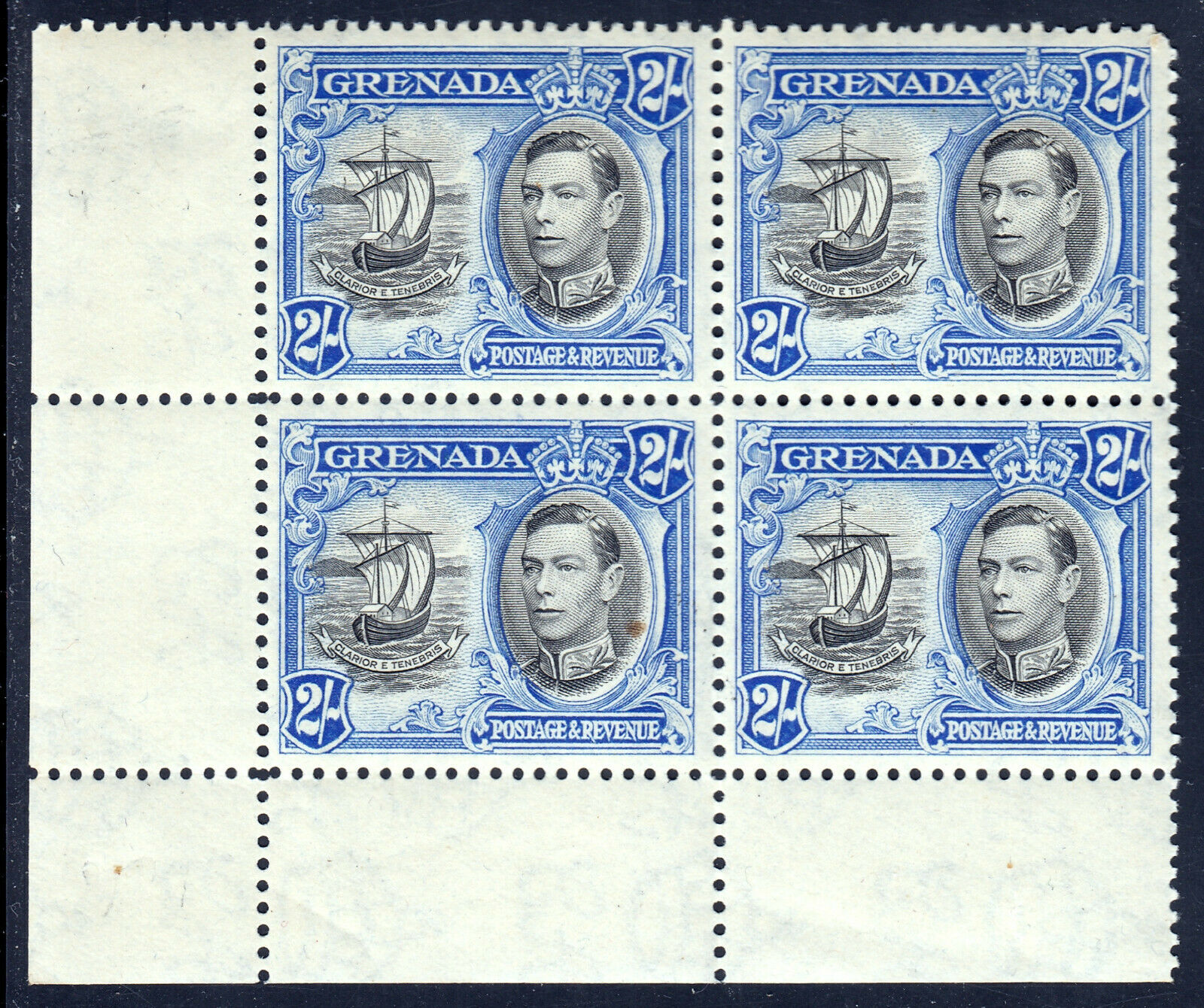 Grenada — Scott 140 SG 161 — 1938 2/- Kgvi Seal P12½ — MNH BLK/4 — SCV ...