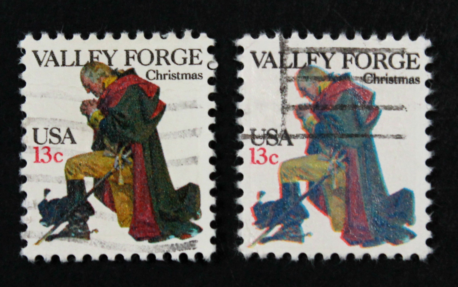 US #1729 13¢ "Valley Forge" Major Color Shift Error (Right Stamp ...