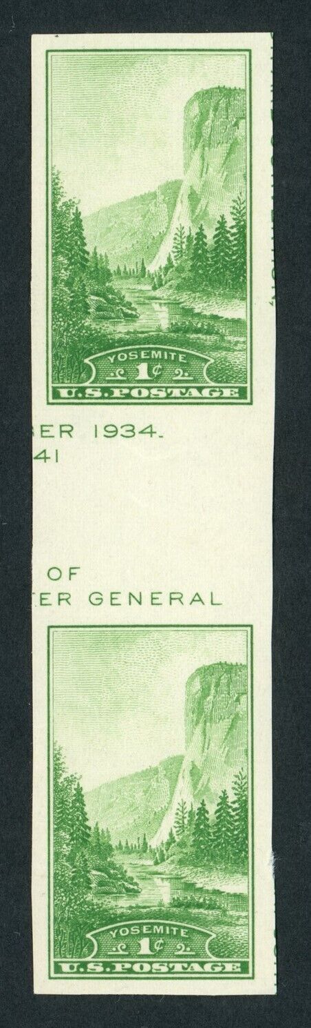 US Stamp #769a Yosemite 1c - Pair w / Horizontal Gutter - MNG - CV $5. ...
