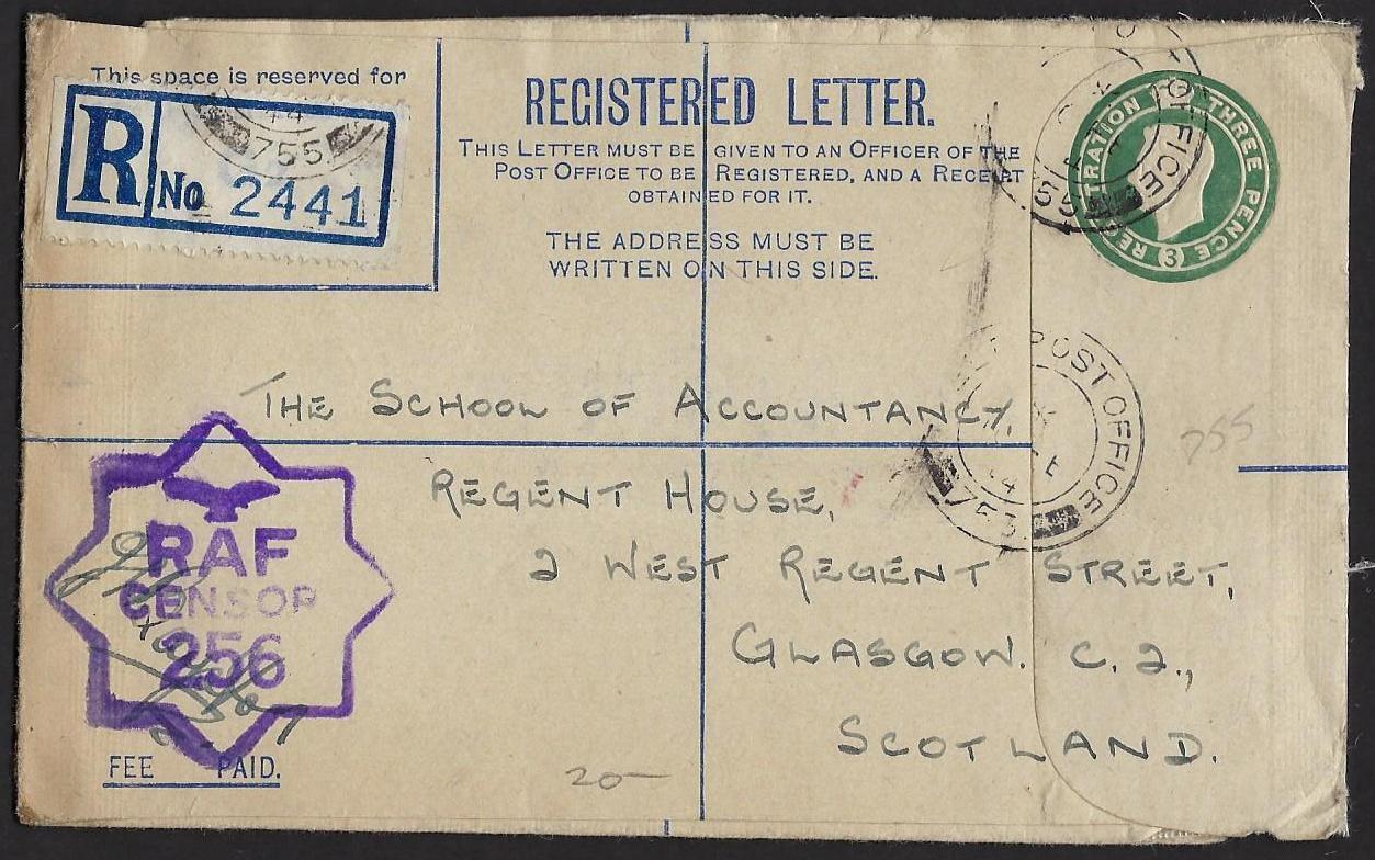 UK GB 1944 Wwii Registered FPO 755 to Glascow W/RAF Censor From ...