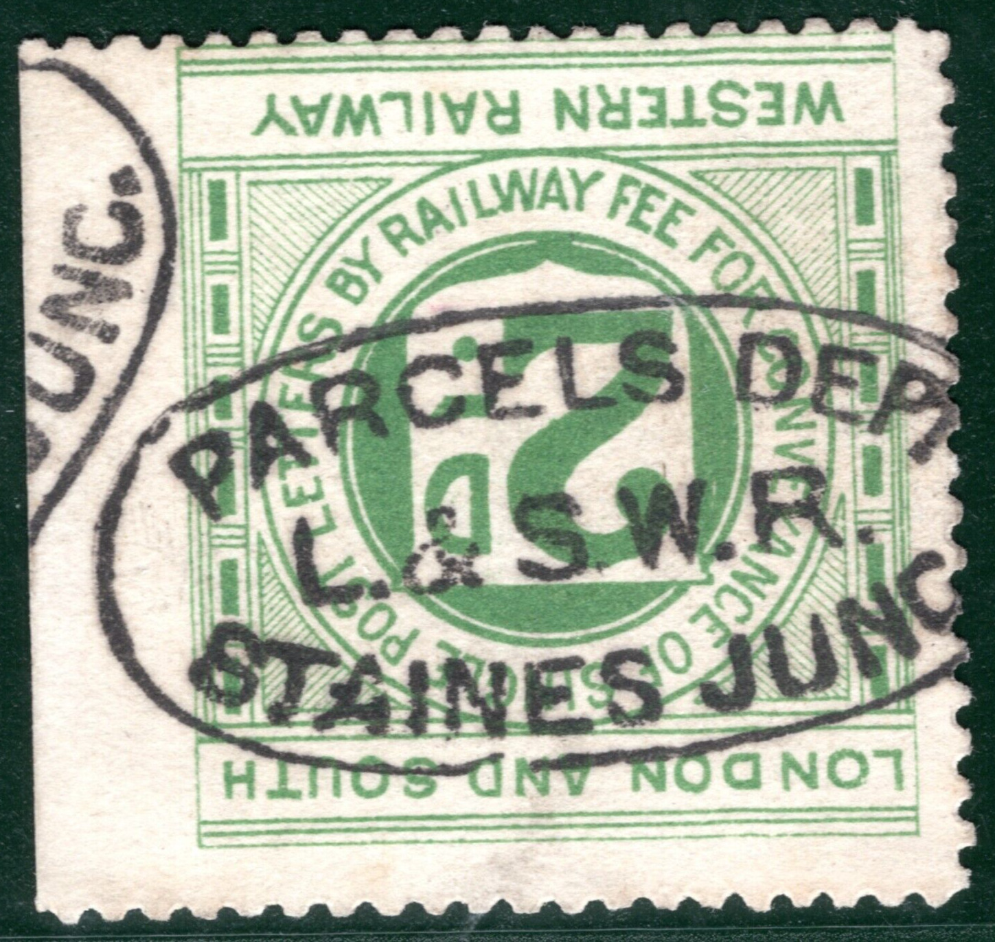 GB Surrey LSWR RAILWAY 2d Letter Stamp *PARCELS STAINES JUNC* STATION ...