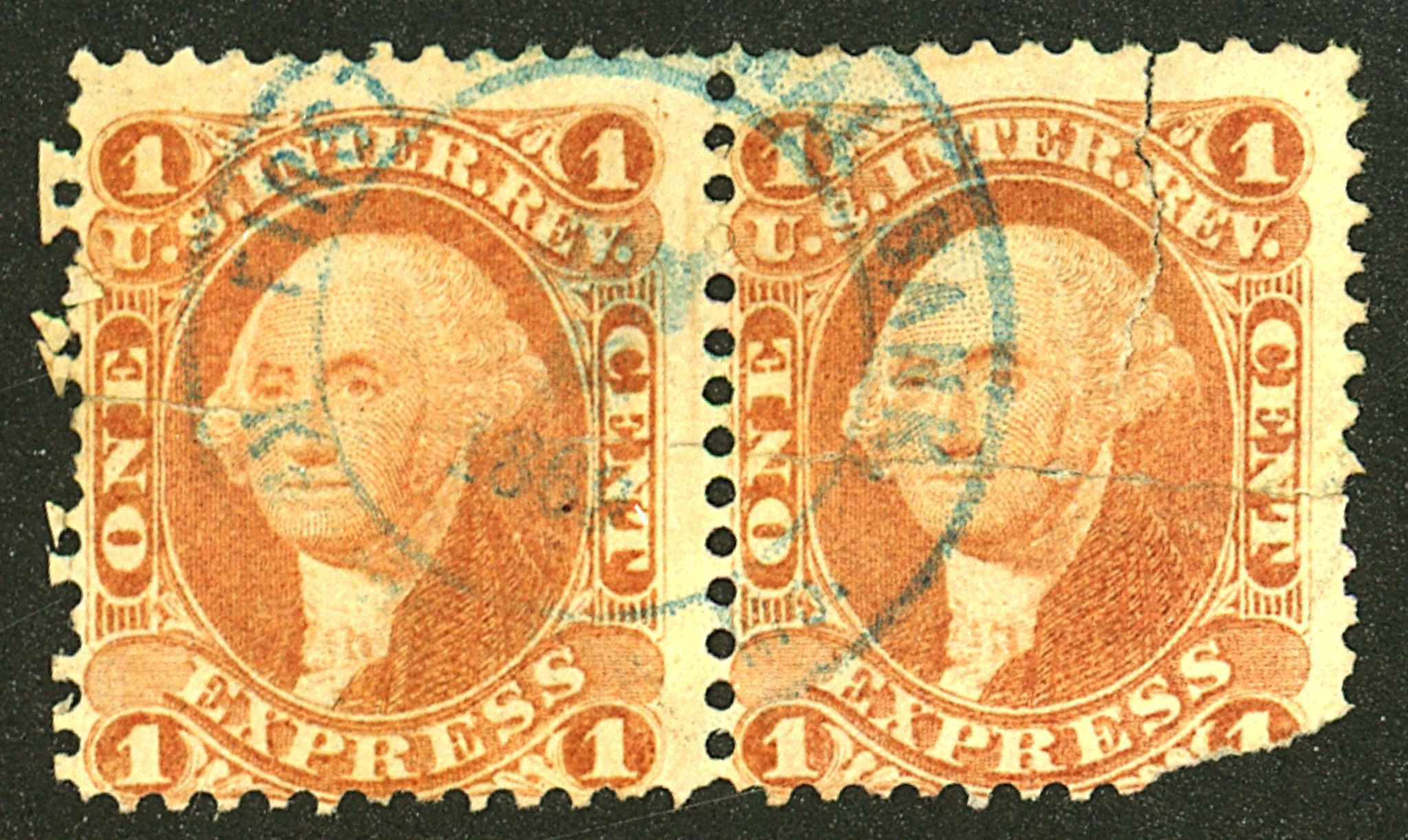 U.S. #R1 Used Pair Tear | United States, Revenues Stamp / HipStamp