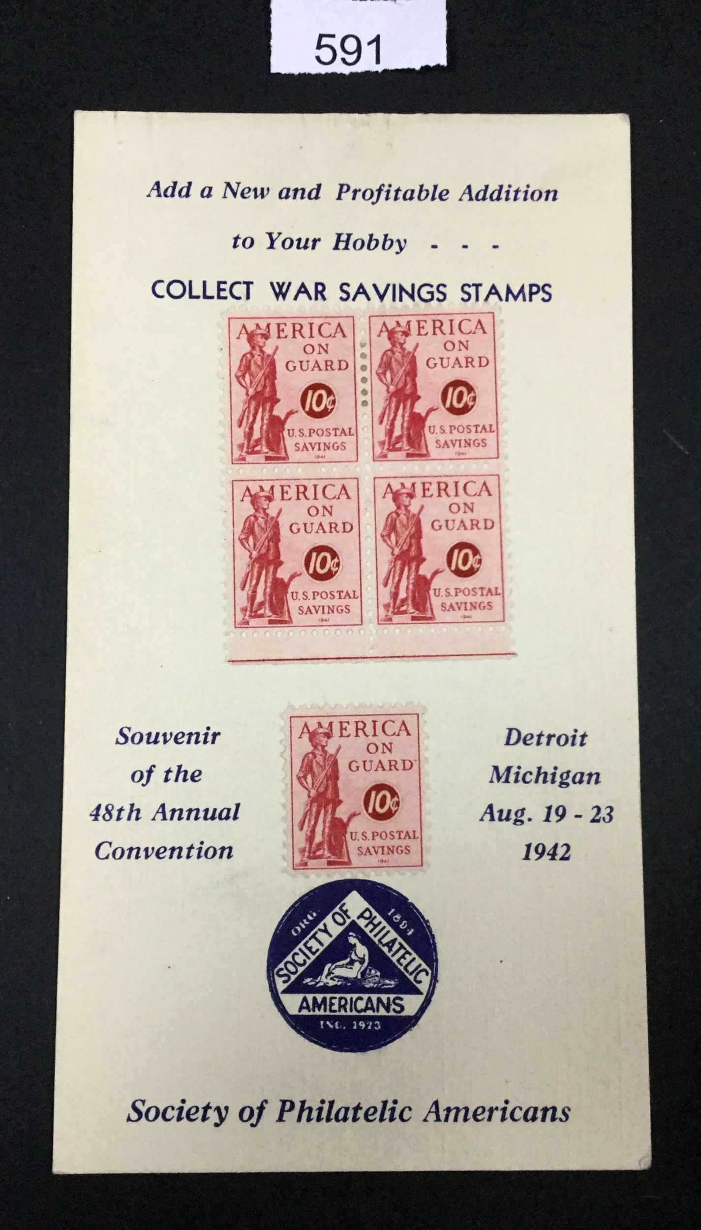US Stamps 1942 Postal Savings SPA Souvenir Card LOT #591 | United ...
