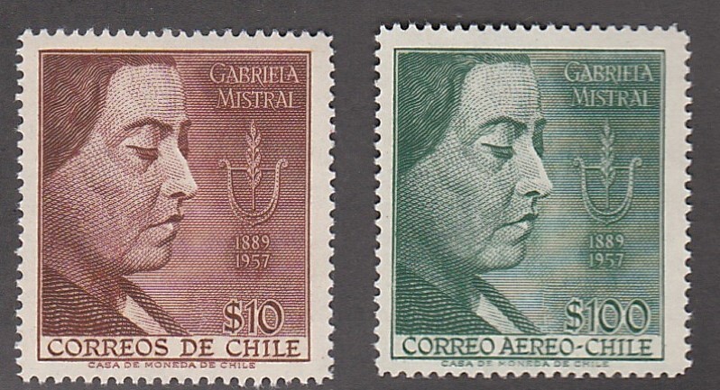 Chile # 300, C192, Gabriela Mistral, - Poet, Mint Hinged, 1/3 Cat ...