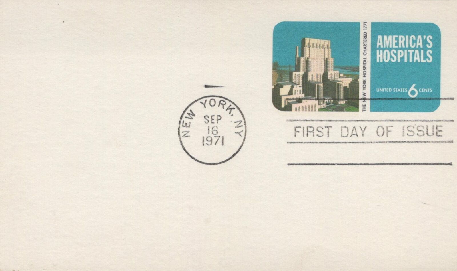 US First Day Cover Postcard 1971 America's Hospitals Scott #UX60 NY ...