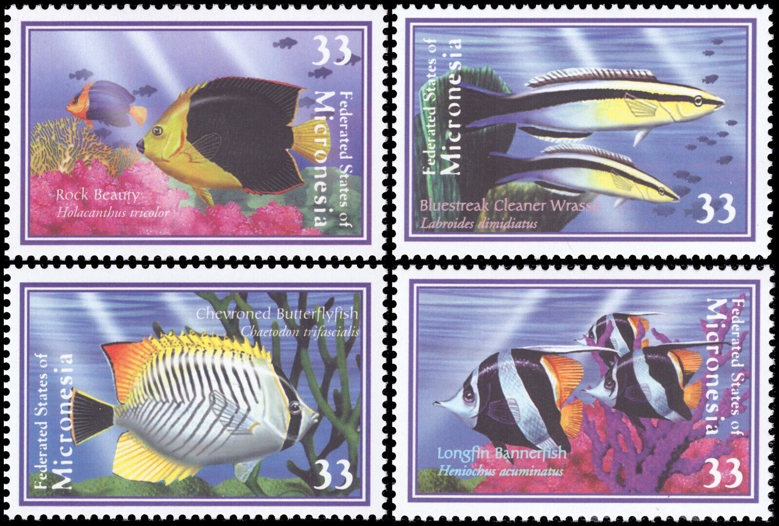 Micronesia 2000 Sc 395-398 Fish Bannerfish Butterfly Fish CV $2.60 ...