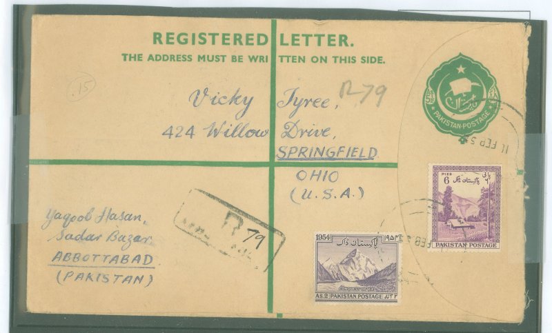 Pakistan 1955 5 1/2 Anna Registration Envelope 'Abbottabad' to USA ...
