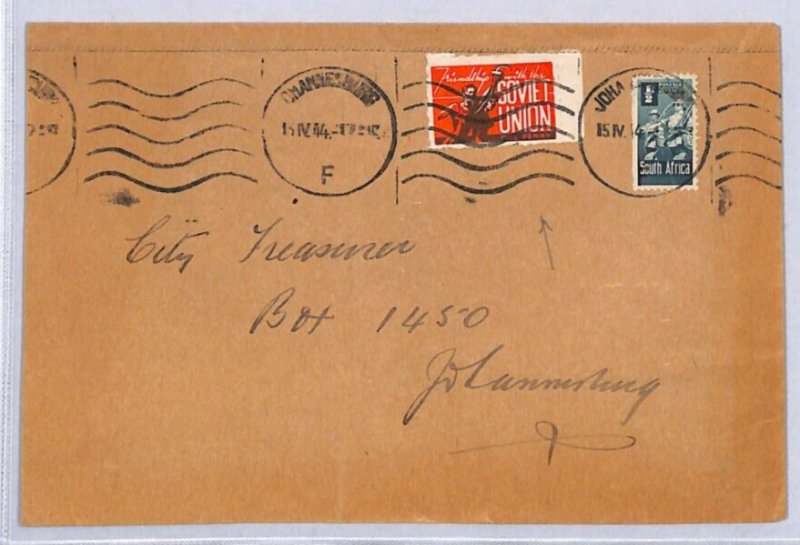 SOUTH AFRICA WW2 Cover *FRIENDSHIP WITH SOVIET UNION* Propaganda Label ...