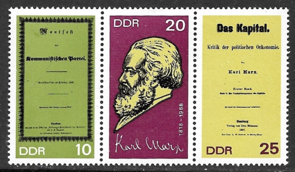 EAST GERMANY DDR 1968 Karl Marx Strip of 3 Sc 1006a MNH | Europe ...