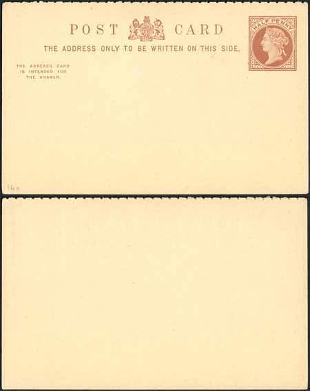 CP14a QV 1/2d + 1/2d Inland Reply Card Format CF3 Stamp L3 Mint Perf 12 ...