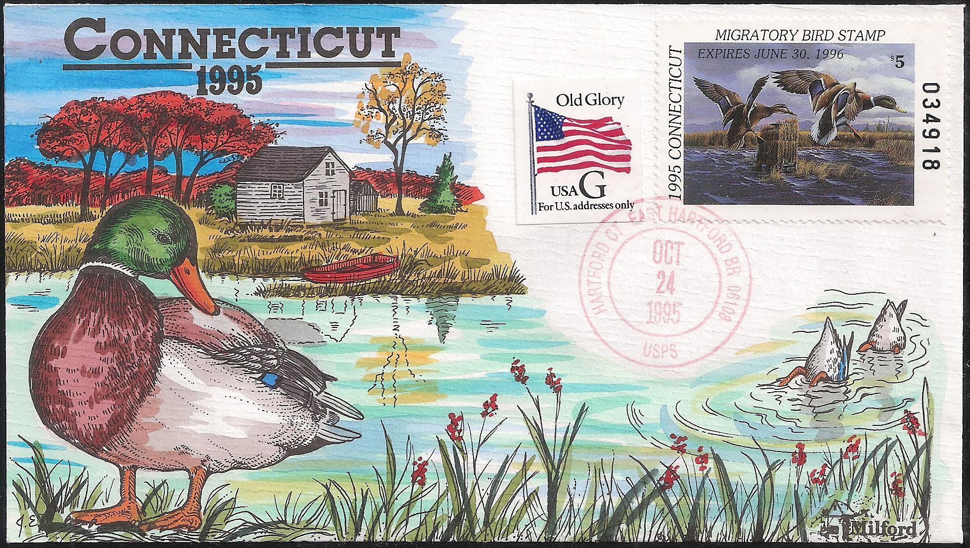 Fred Collins Handpainted Milford Series FDC for Connecticut 1995 ...