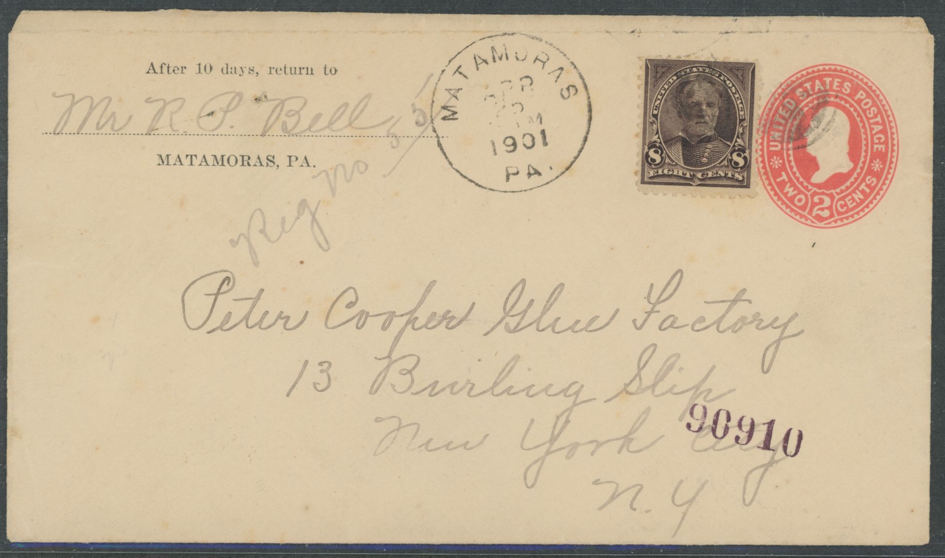 US 257/U314 8c Sherman(first Bureau issues) upgraded a 2c stamped 1901 ...