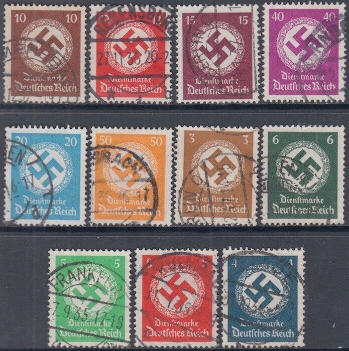 Germany Sc # O80-88,90-1 Used Swastika Emblem, Missing 30pf Olive Green ...