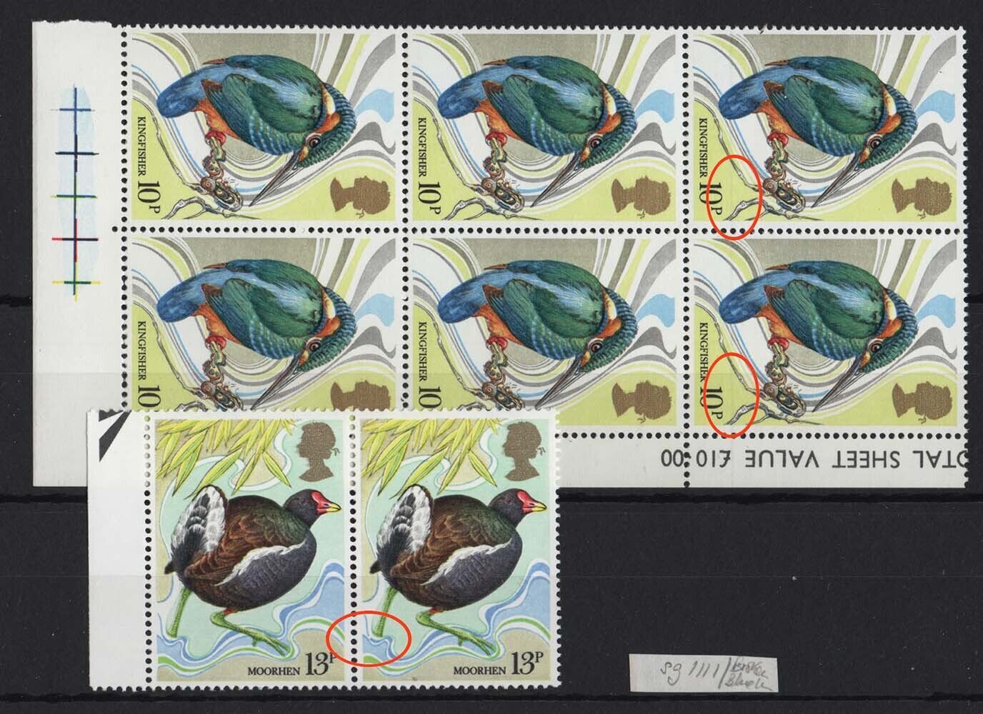 GB 1980 Birds 13p r6/2 break in river variety W439a unmounted mint pair ...