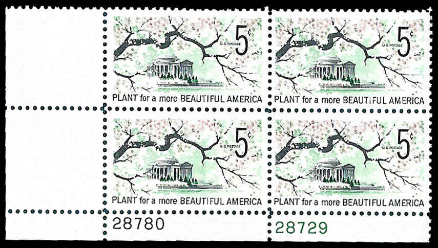 PCBstamps US #1318 PB 20c(4x5c)Beautification of America, 28780, MNH ...
