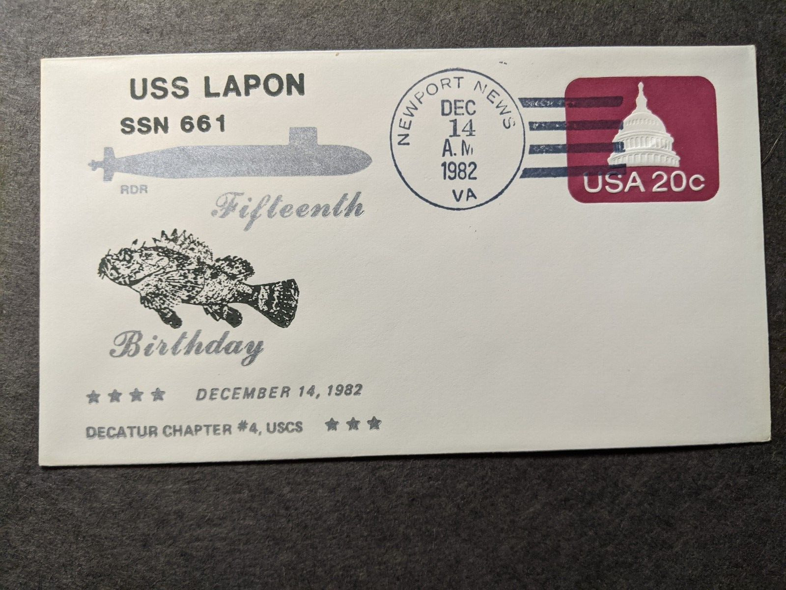 Submarine USS LAPON SSN-661 Naval Cover 1982 Anniversary Cachet ...