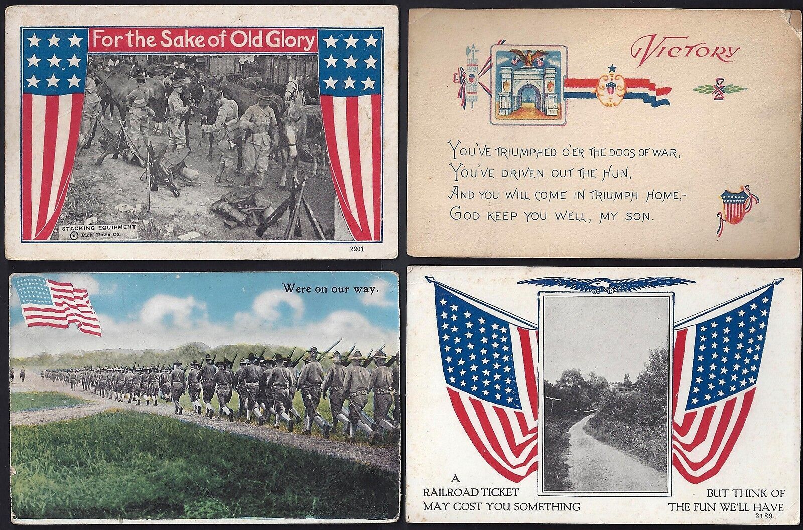 US 1910 1919 WWI SIX Military Army Navy Post Cards ALL OLD Glory US ...