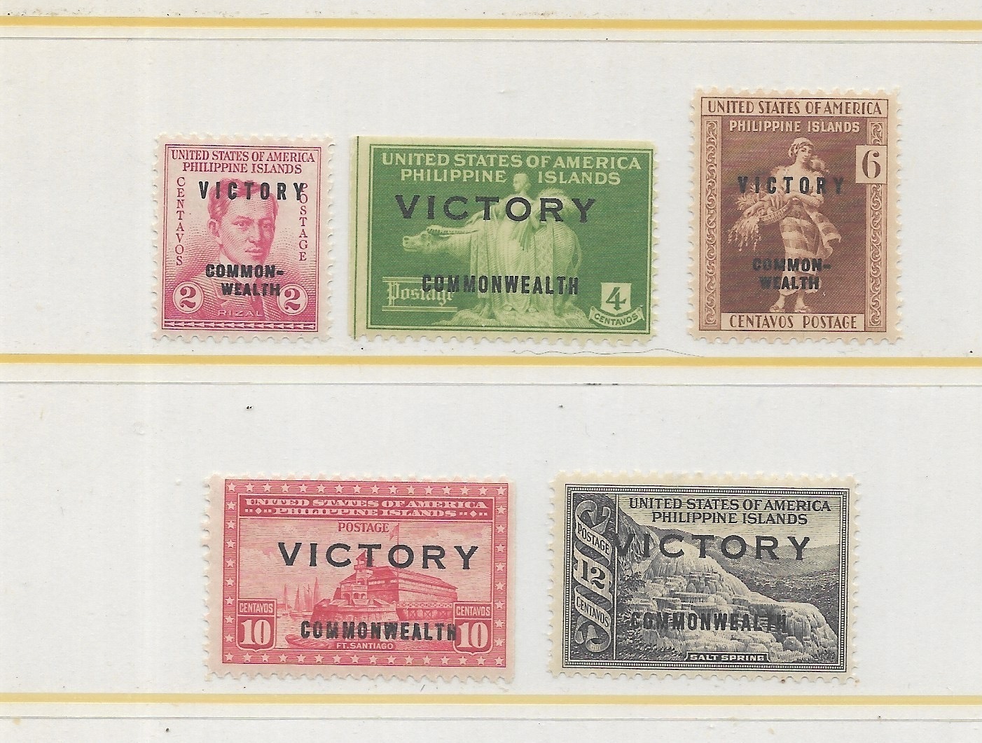 U.S. 5 Original WW II Stamps Declaring "Victory" in the Philippines MNH ...