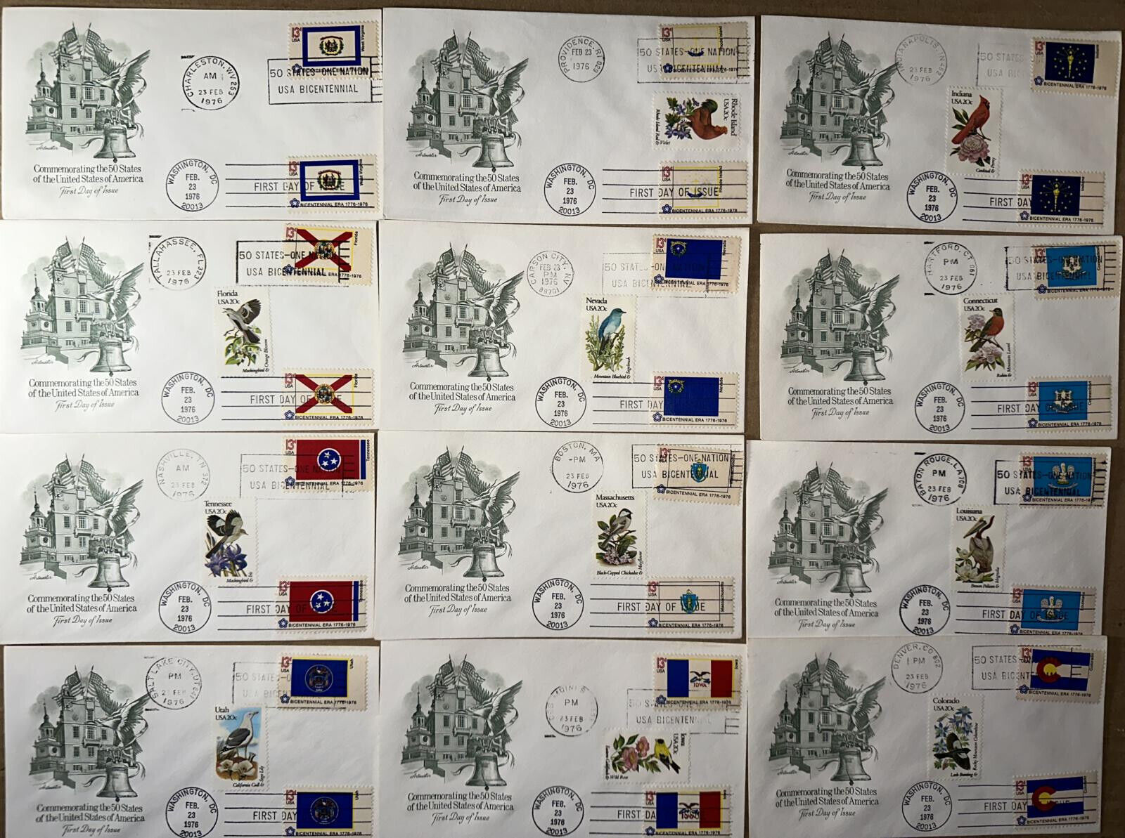 1976 Cmplt SET 50 State Flags With Dual Cancels on Each FDC & State ...