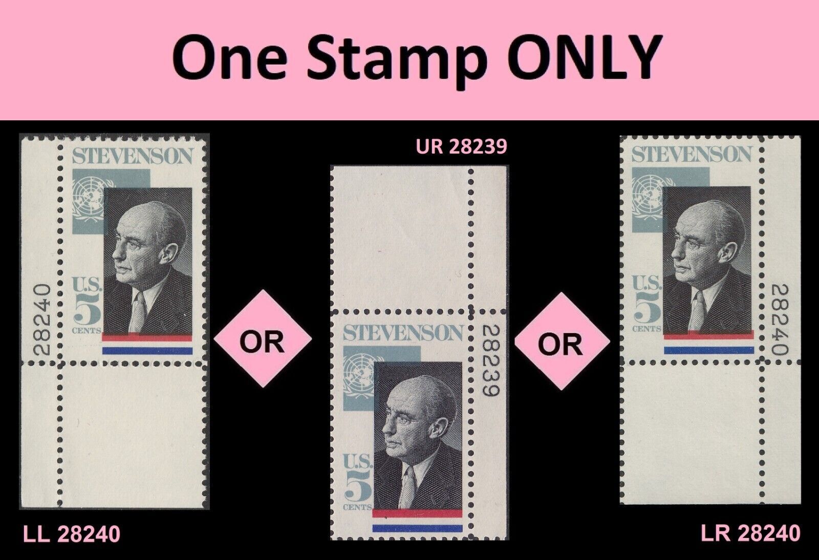 US 1275 Adlai E Stevenson 5c plate single (1 stamp) MNH 1965 | United ...