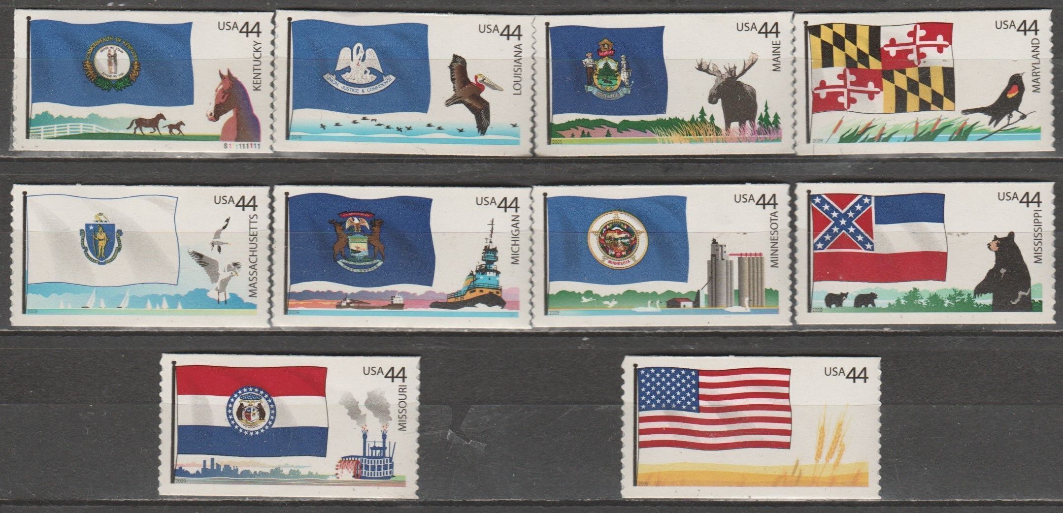 4293-4302, Set of 10 Singles W/PL#, "Flags of Our Nation" MNH. 44cent ...