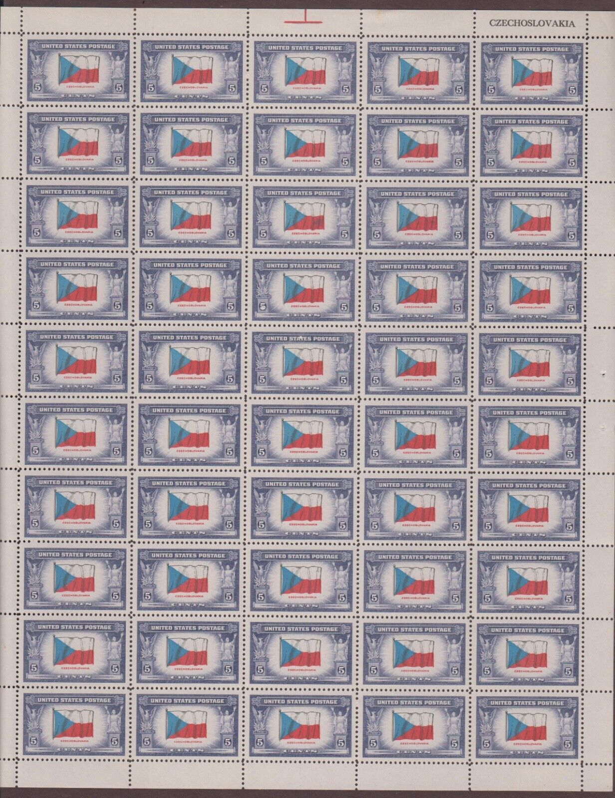 US, 910, Czechoslavakia Ww2, Full Sheet, Mint NH, 1943 Overrun Nation ...