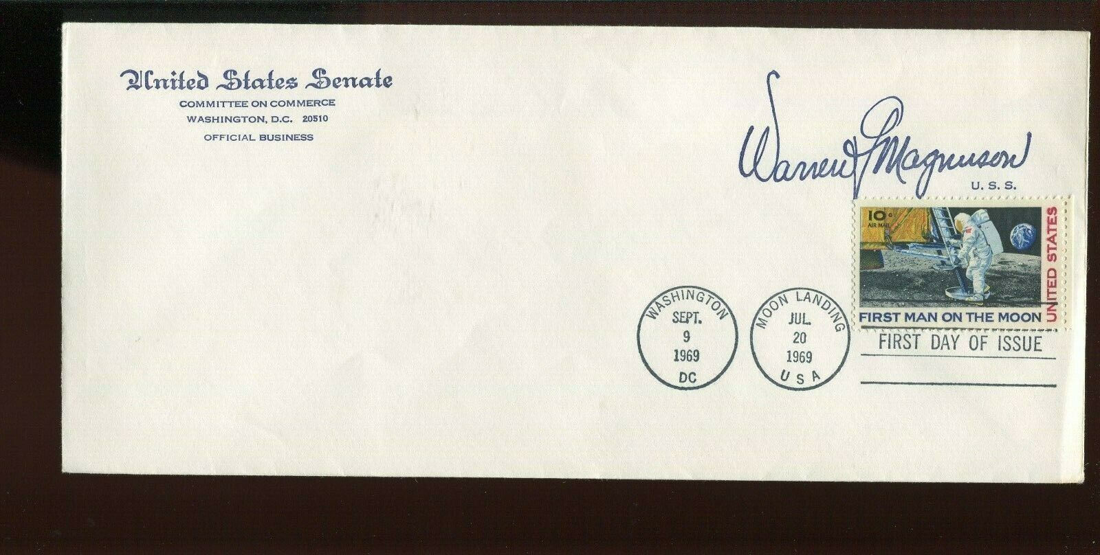 C76 1st Man on the Moon FDC Senator Warren Magnuson Free Frank Cachet ...