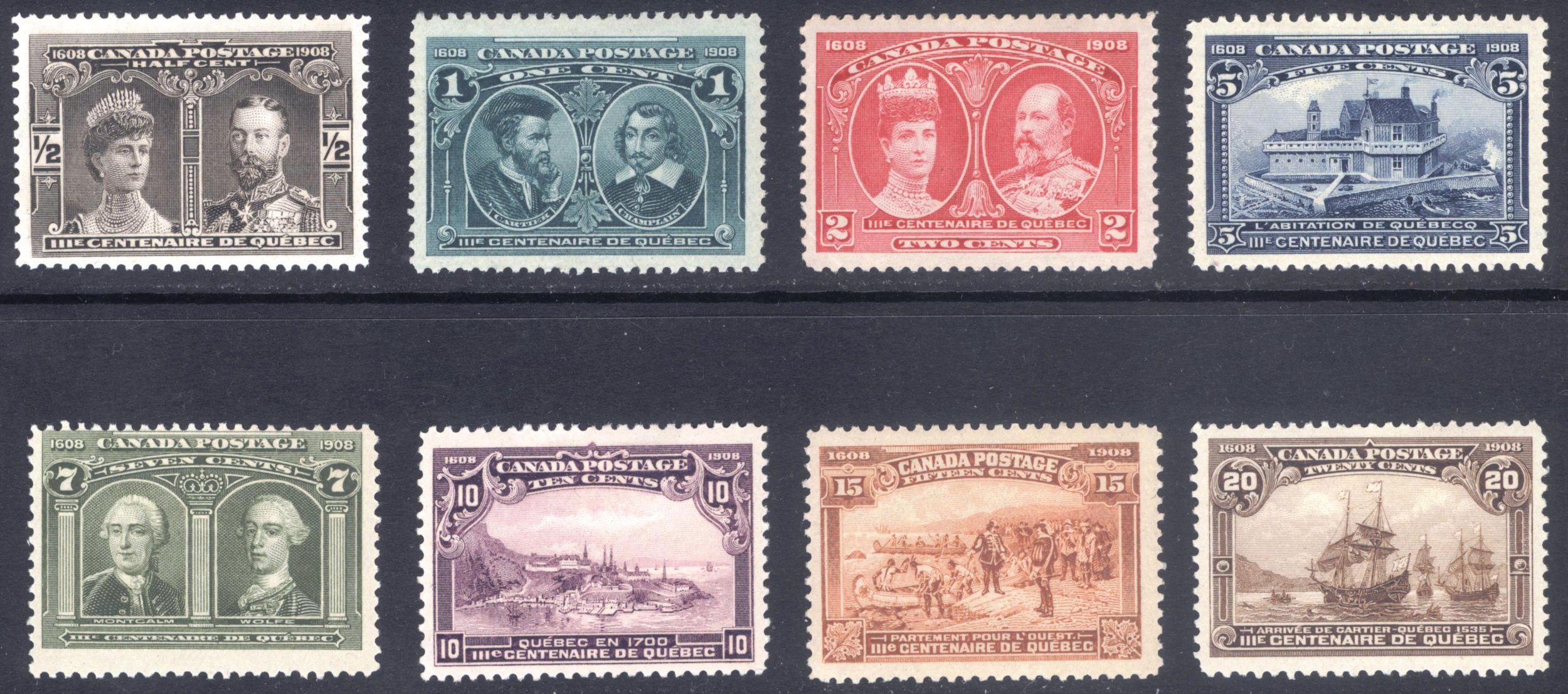Canada 1908 1/2c-20c Québec CERT 15c Scott 96-103 SG 188-195 MNH/MLH ...
