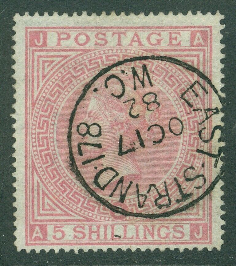 SG 127 5/- pale rose plate 2. Very fine used with an East Strand, Oct ...