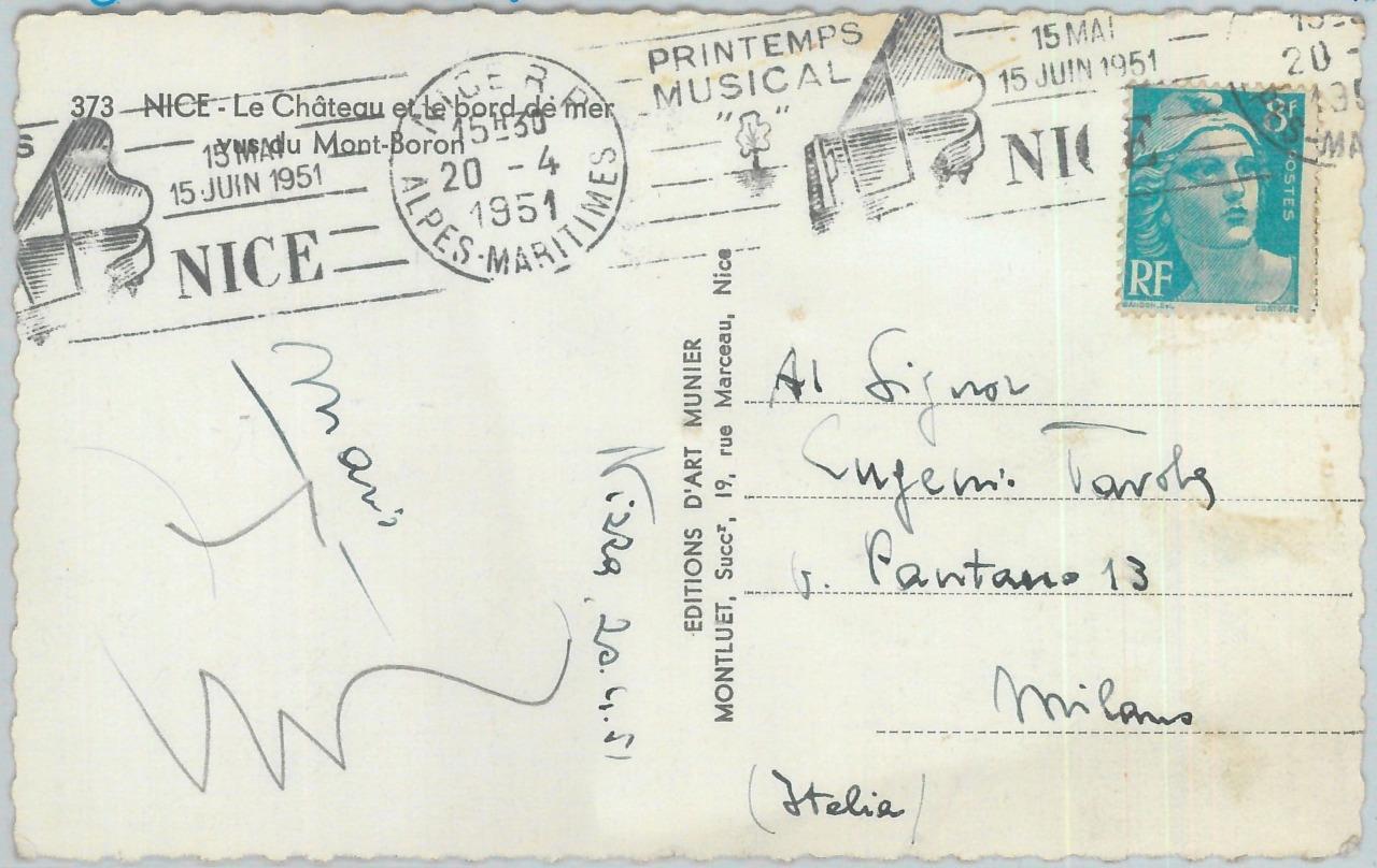 82841 - ITALY - POSTAL HISTORY - POSTMARK on postcard: MUSIC Piano 1951 ...