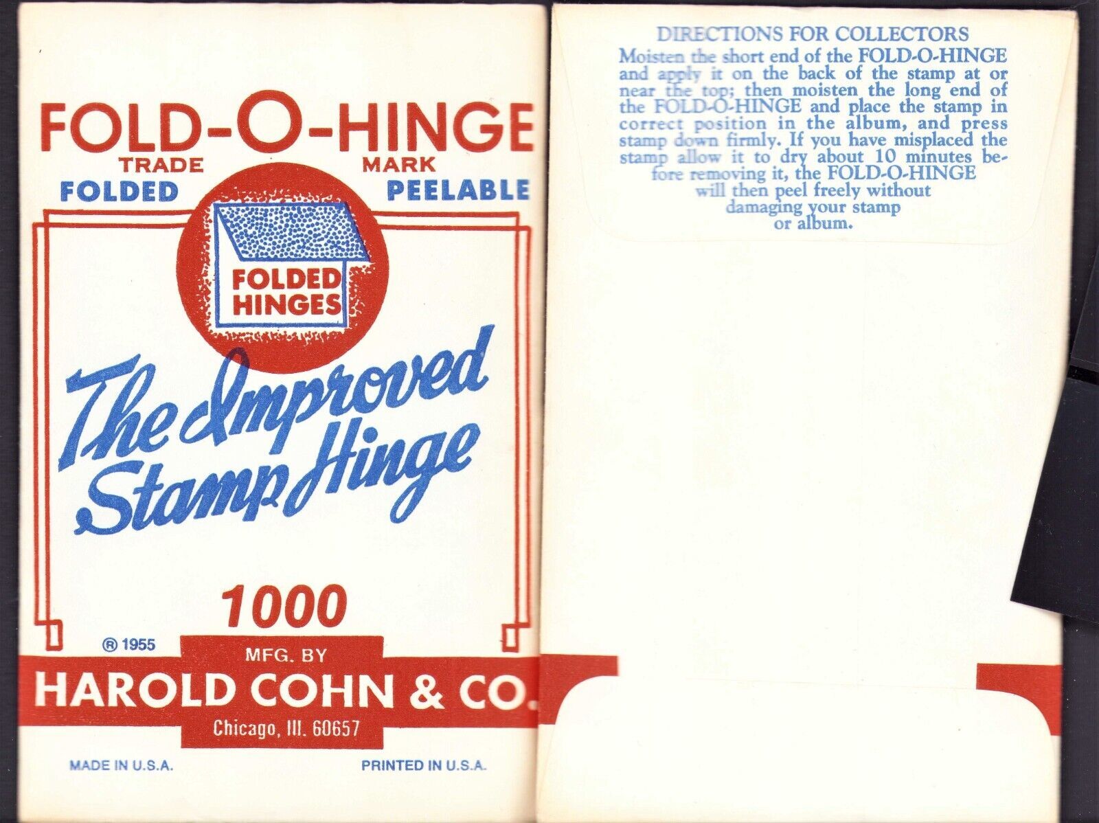 1 Pack of Fold-O-Hinge the Improved Stamp Hinge Folded 1000 Sealed ...