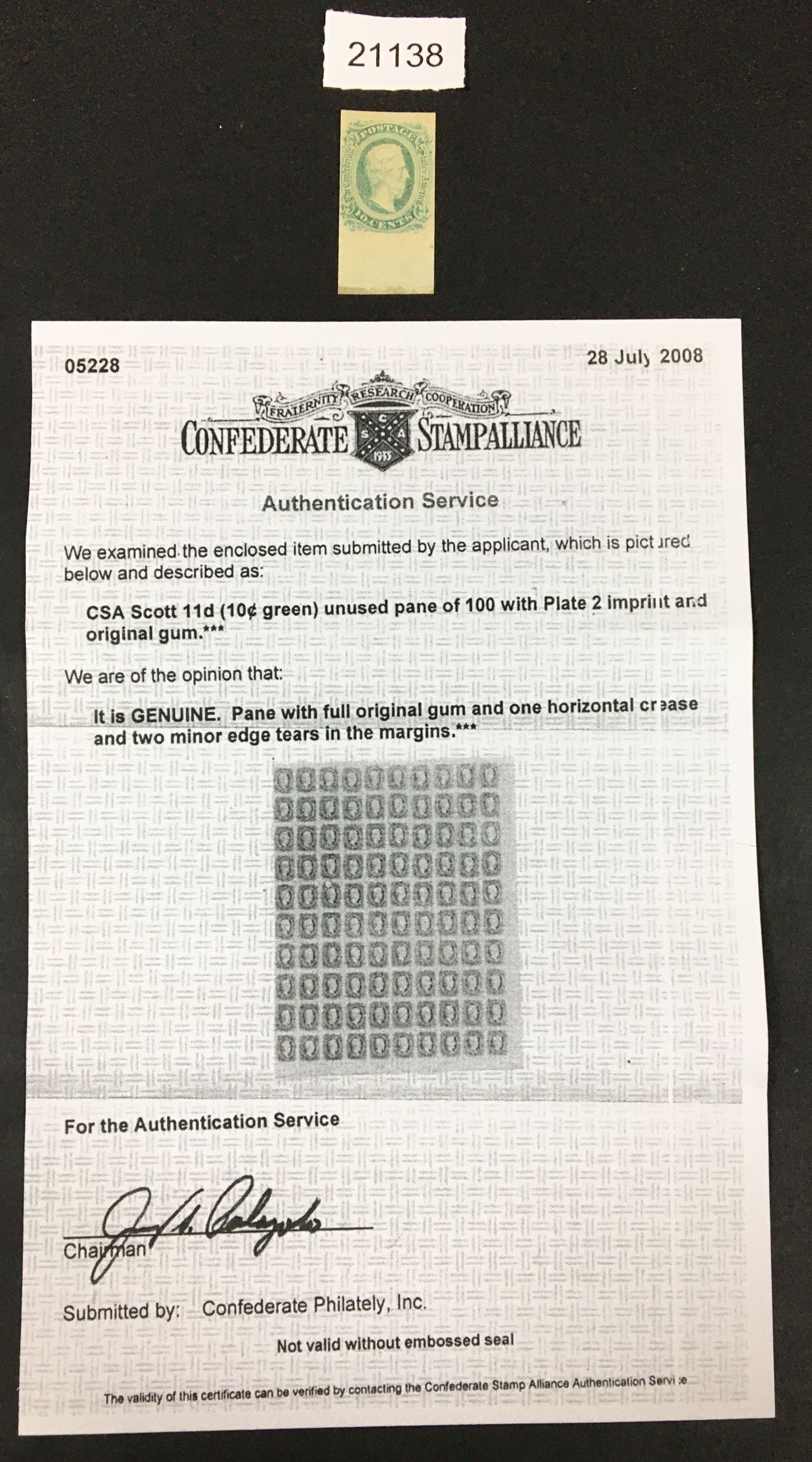 US Stamps CSA # 11d POS.96 **Csa Cert** Mint OG NH LOT #21138 | United ...