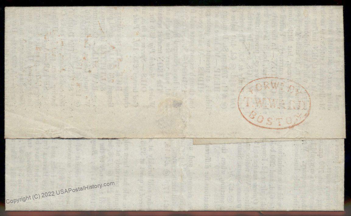 London 1850 Hibernia Boston Forwarding Agent TW Ward Cover ...