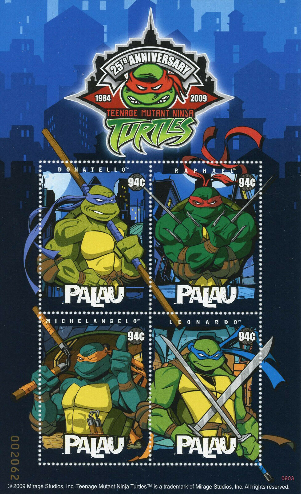 Palau 2009 MNH Teenage Mutant Ninja Turtles 25th Ann 4v M/S TNMT ...