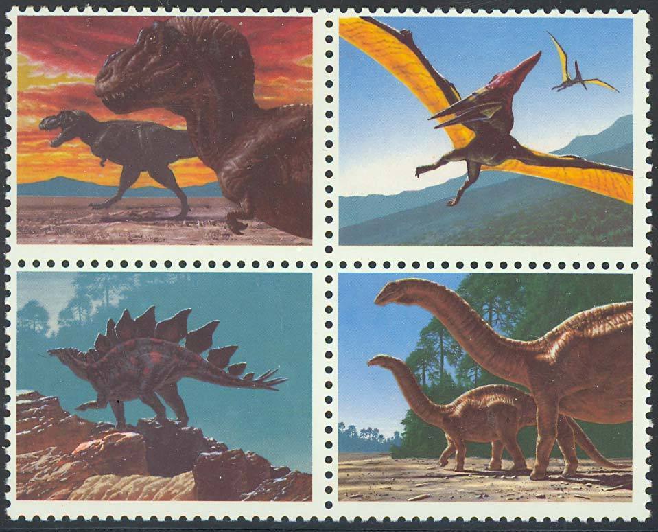 2425b, BLACK ENG COLOR OMITTED ERROR - DINOSAURS W/PFC / HipStamp