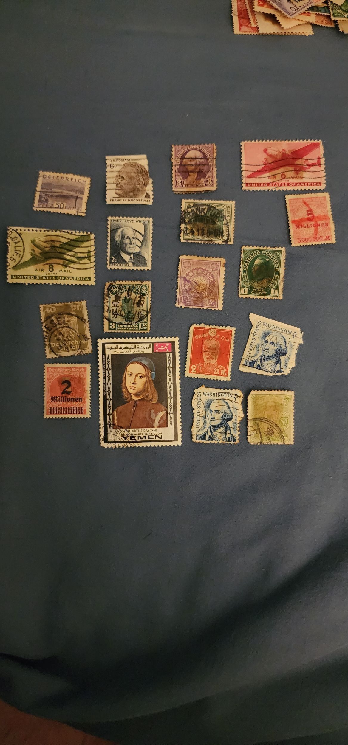 Many, many stamps from all over the world, some are very old and rare ...