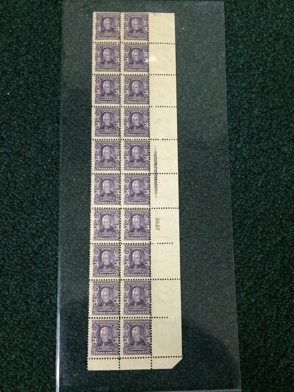 302 3cent Andrew Jackson Plate Strip Of 20. MNH. Great Color | United ...