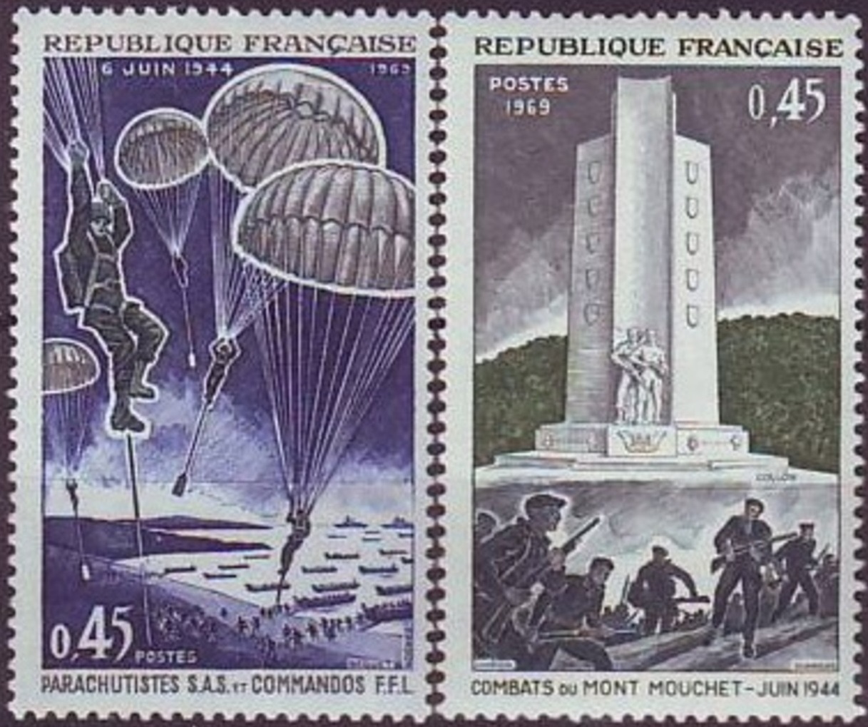 France 1969 MNH Stamps Scott 1250-1251 Second World War II Parachute ...