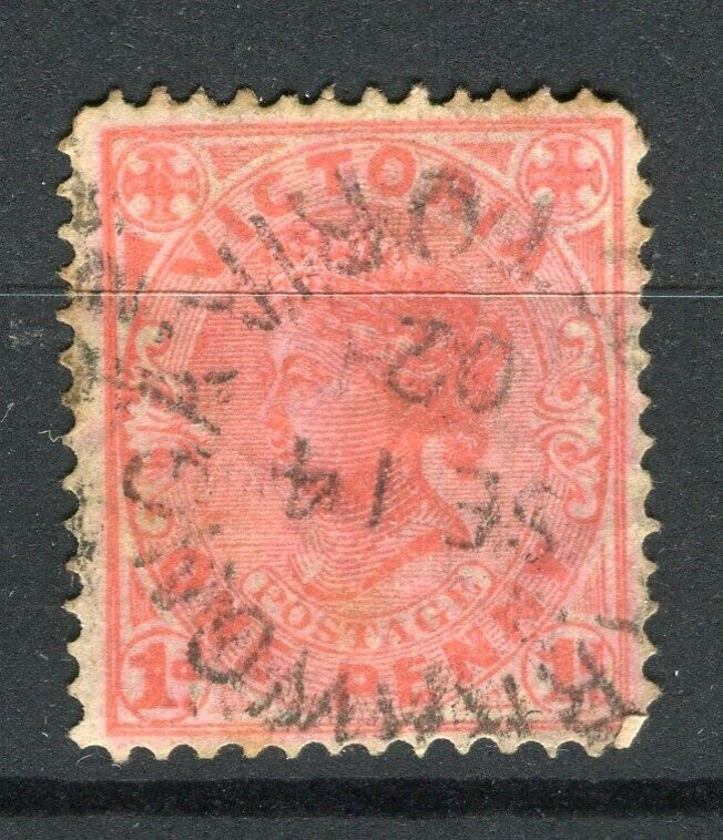 AUSTRALIA; VICTORIA 1890s-1900 early QV issue used 1d. value + POSTMARK ...