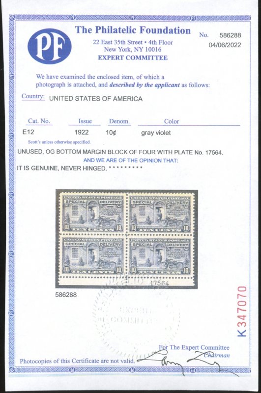 U.S. #E12 Mint With PF Cert(Copy) OG NH | United States, Special ...