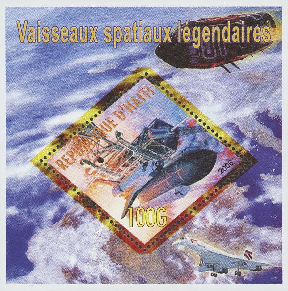 Haiti Spatial Trips Travel Legend Space Ship Moon Clouds Souvenir Sheet ...