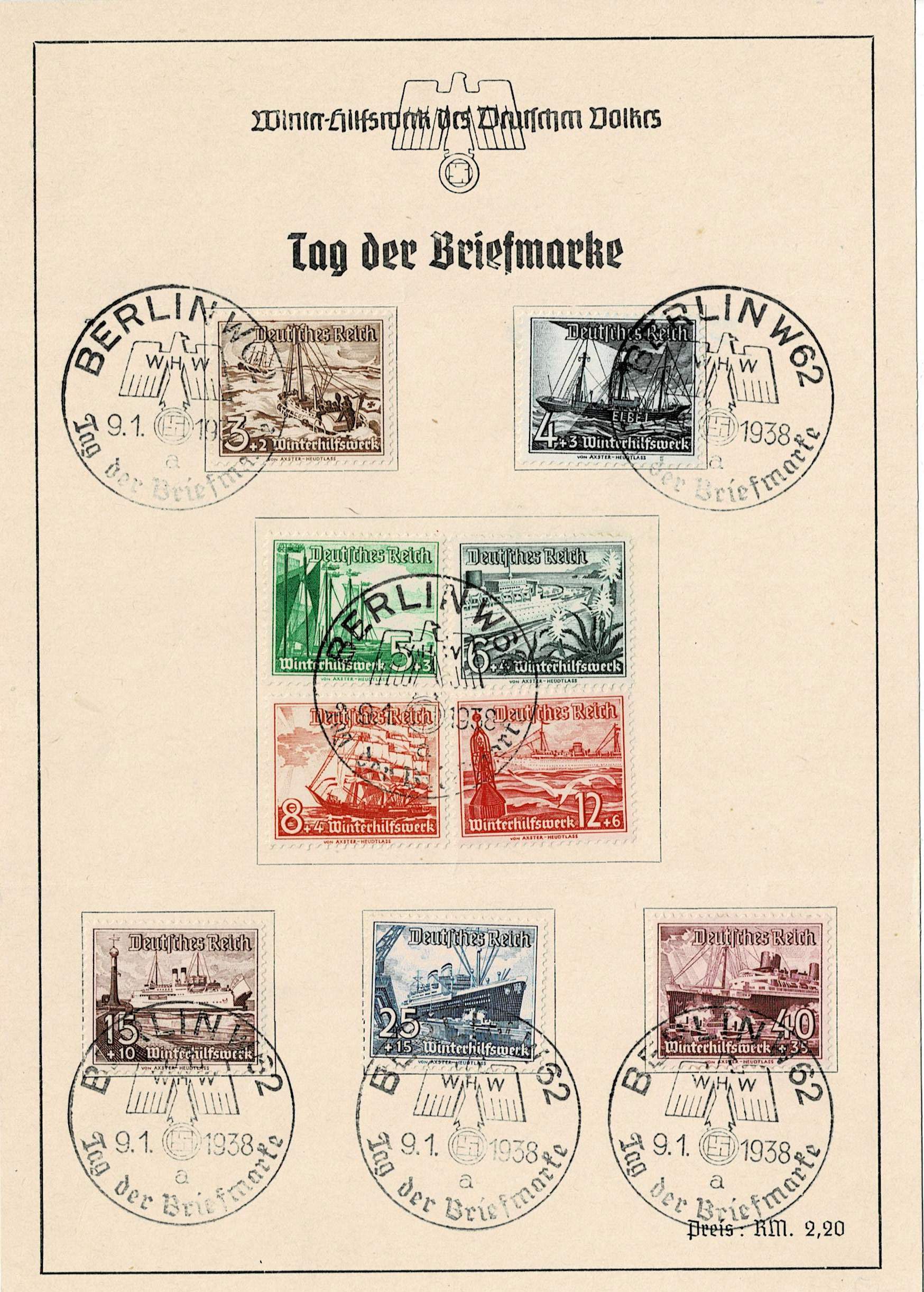 Germany 1937 Sc.#B107-B115 used Representation of Stamp Day | Europe ...