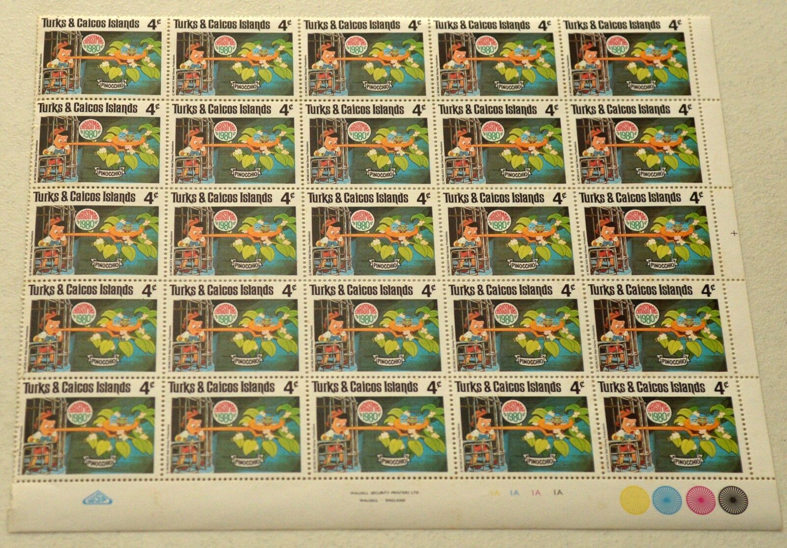 6 TURKS & CAICOS ISLANDS DISNEY PINOCCHIO Stamps Postage Blocks ...