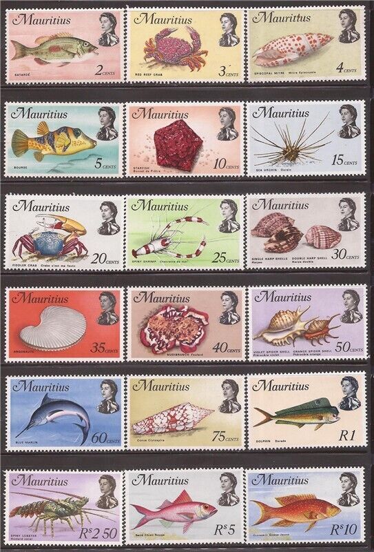 Mauritius - 1969 Marine Life, Crab, Sea Urchin - 18 Stamp Set - Scott ...