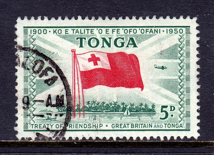 Tonga - Scott #98 - Used - Remnant gum, a bit of paper adhesion/rev ...