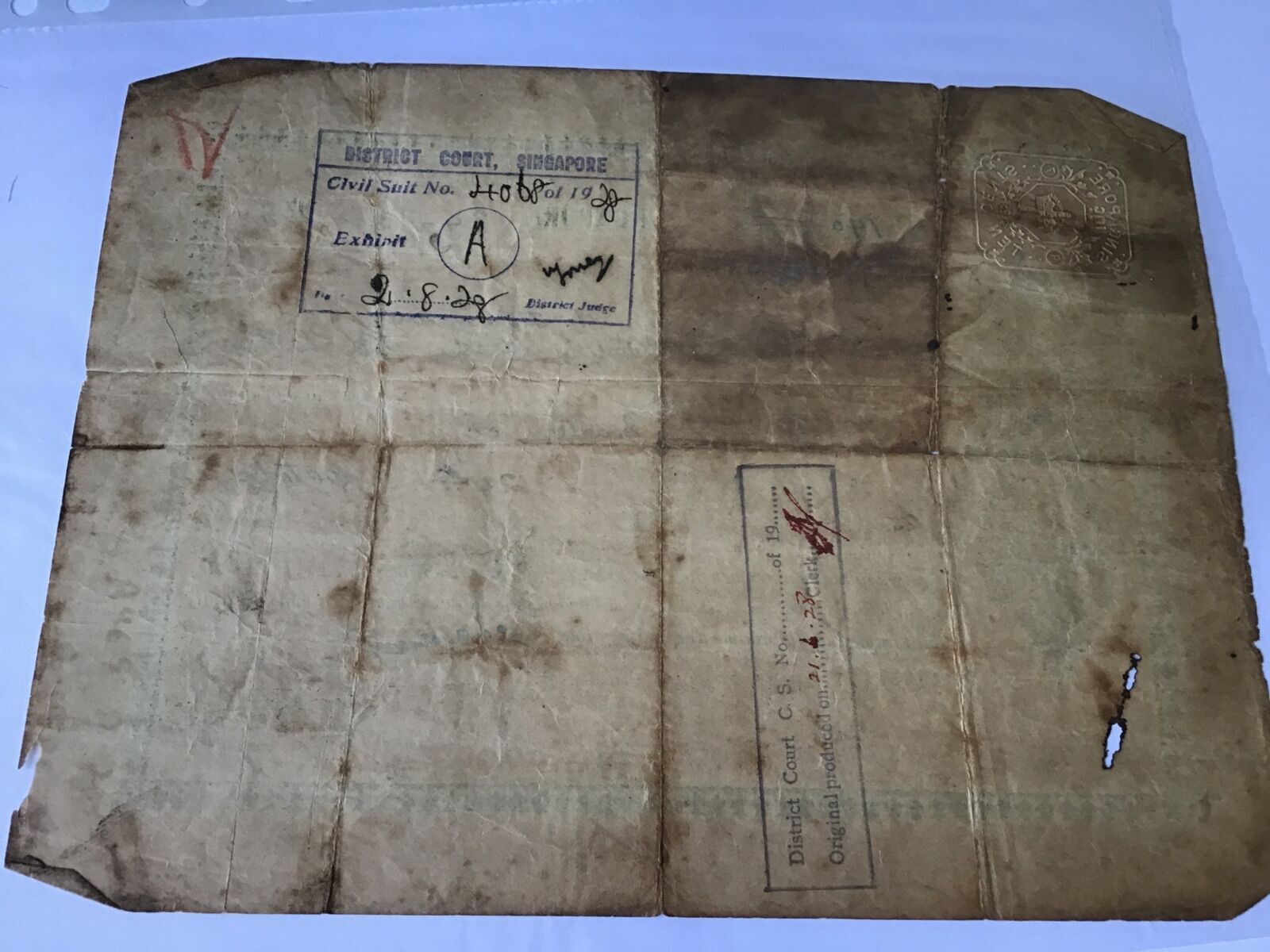 Singapore 1925 Vintage document with revenue stamp Ref R28516 | Asia ...