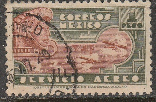 MEXICO C139, $1P 1934 Definitive SINGLE. Aztec Symbols. USED, VF. (1268 ...